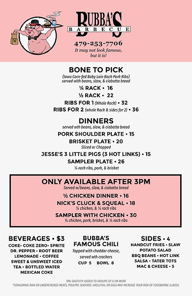 Menu | Bubbas Bbq